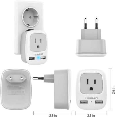 TESSAN US To European Travel Adapter with 2 USB Ports