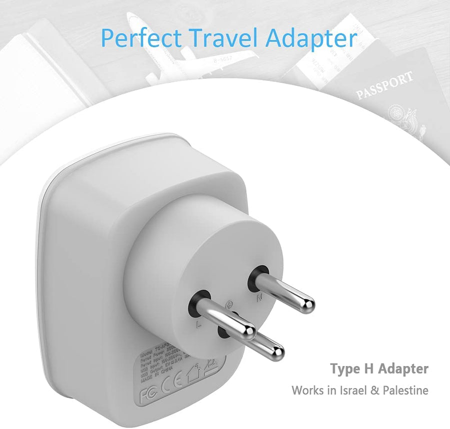 Us To Israel/Palestine Travel Plug Adaptor with 2 USB(Type H Plug)