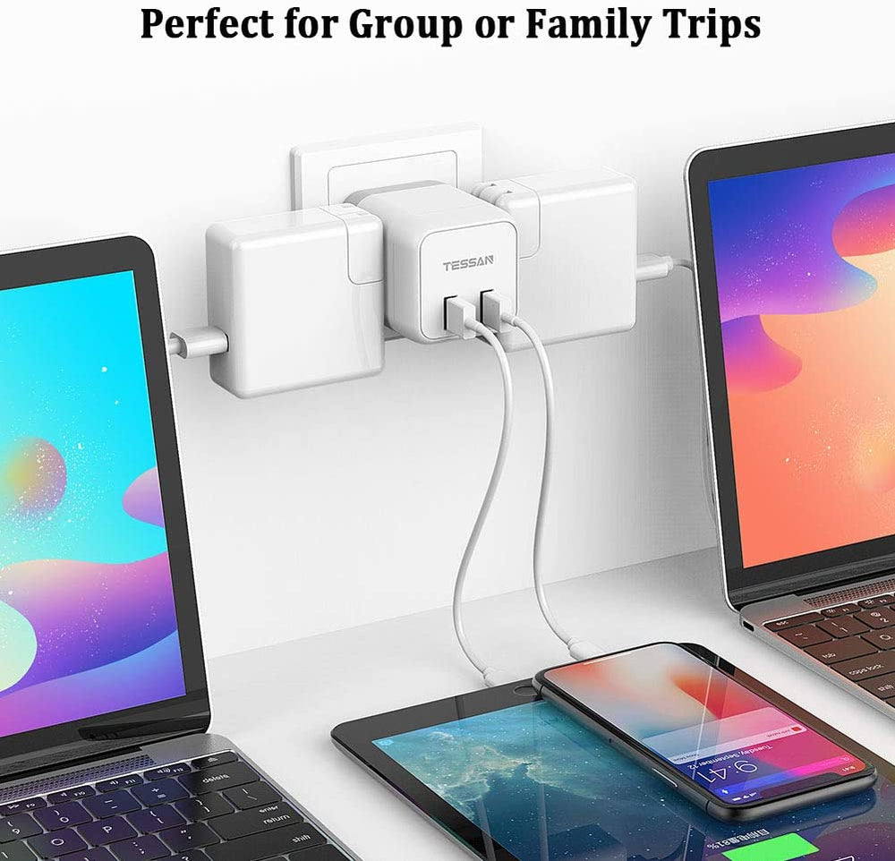 US To India/Nepal Travel Plug Adapter With 3 Outlets 2 USB Ports (Type