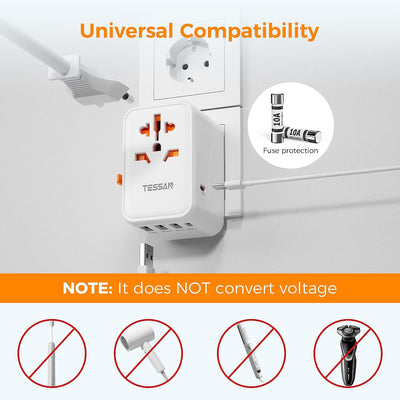 Universal Travel Adapter with 2 USB C and 3 USB Ports (Fast Charging P