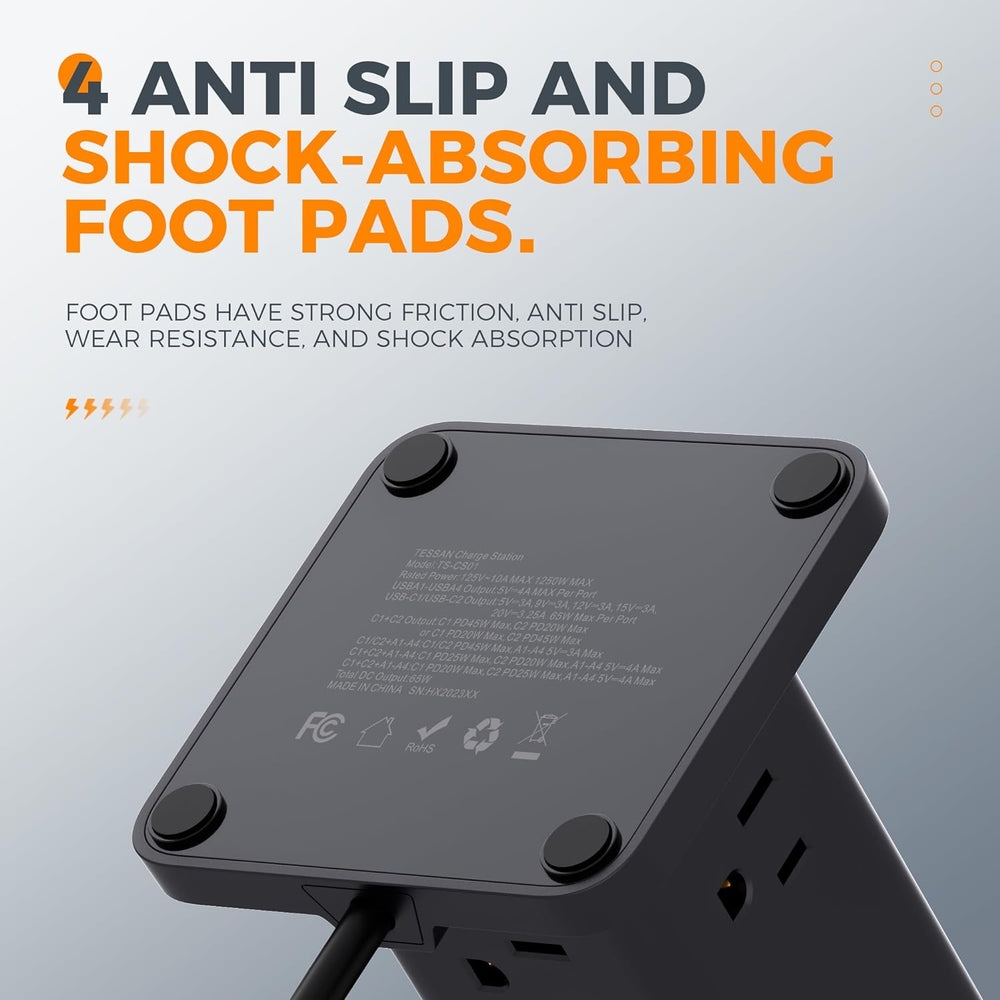 TESSAN 65W Desk Charging Station, 6 Port GaN USB Fast Charger Block To