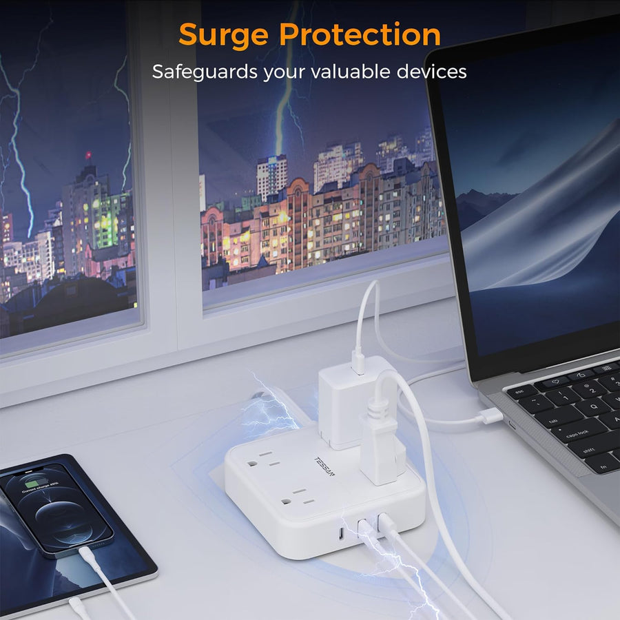 TESSAN Surge Protector Power Strip 10 Feet with 4 Outlets 3 USB Wall C