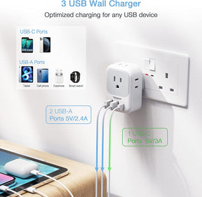 US to UK Plug Adapter 2 Pack, TESSAN Type G Adapter with 4 Outlets 3 U