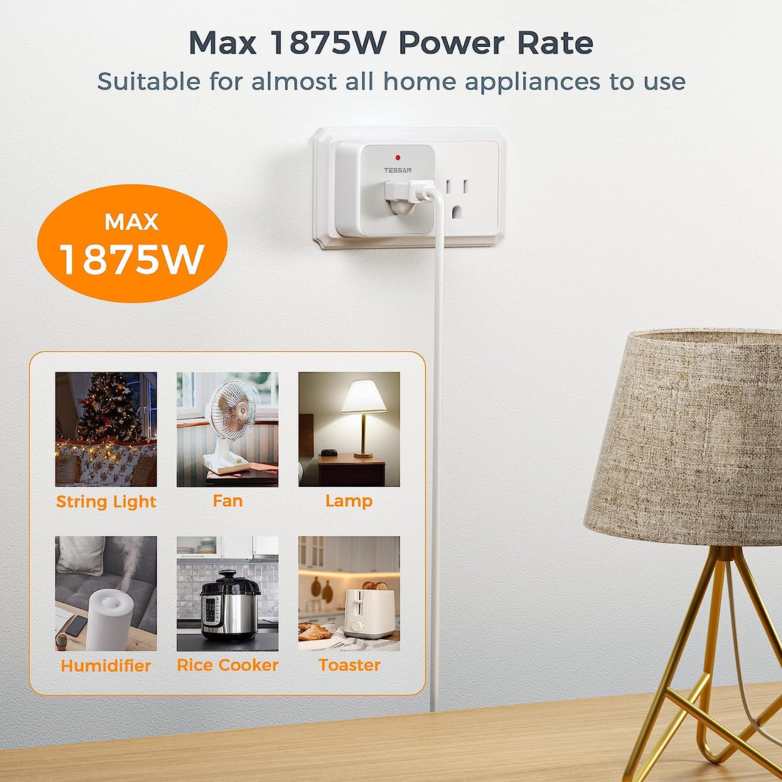 TESSAN Remote Wall Outlet, Wireless Remote Light Switch, 100ft RF Rang