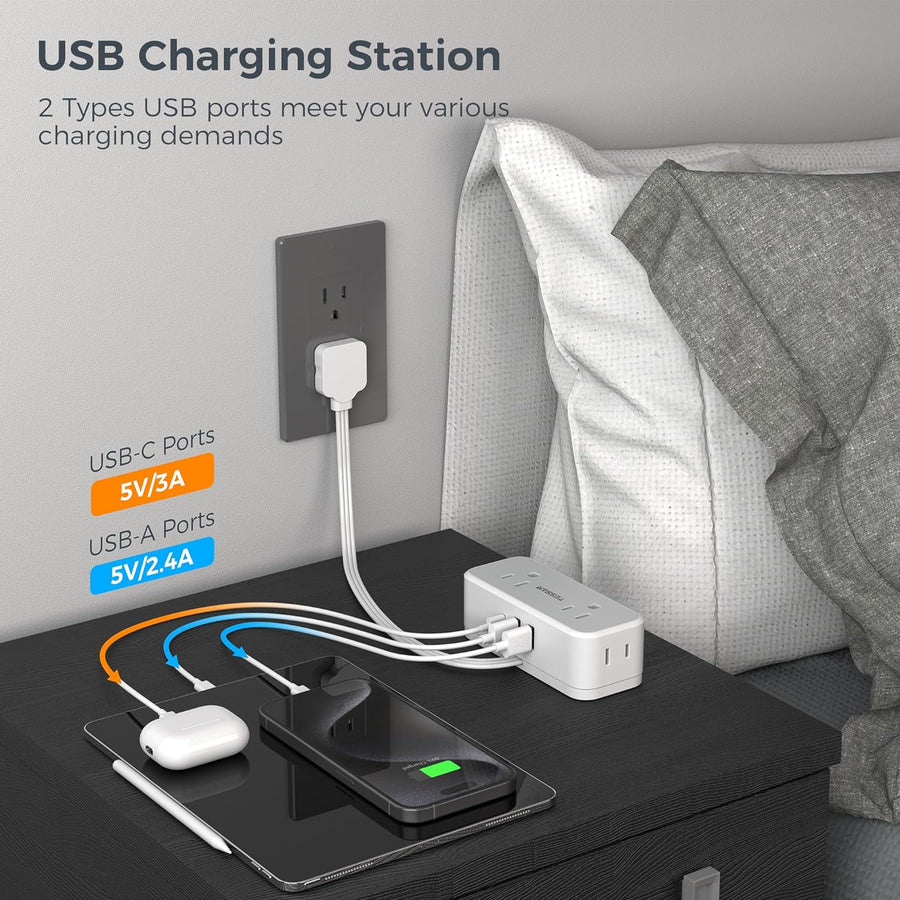 TESSAN Flat Plug Power Strip Extension Cord 6 inch