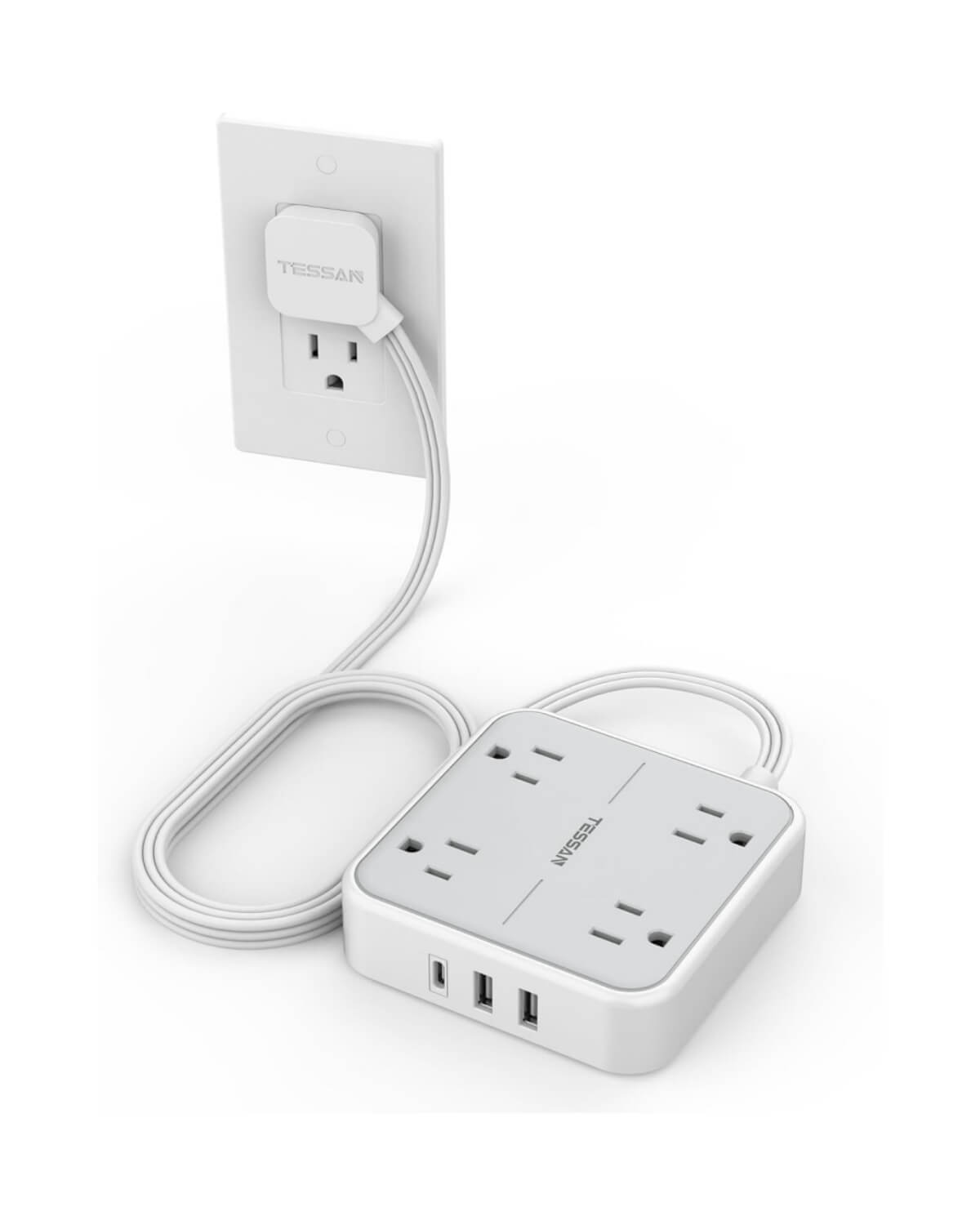 TESSAN Flat Plug Surge Protector Power Strip with USB Ports