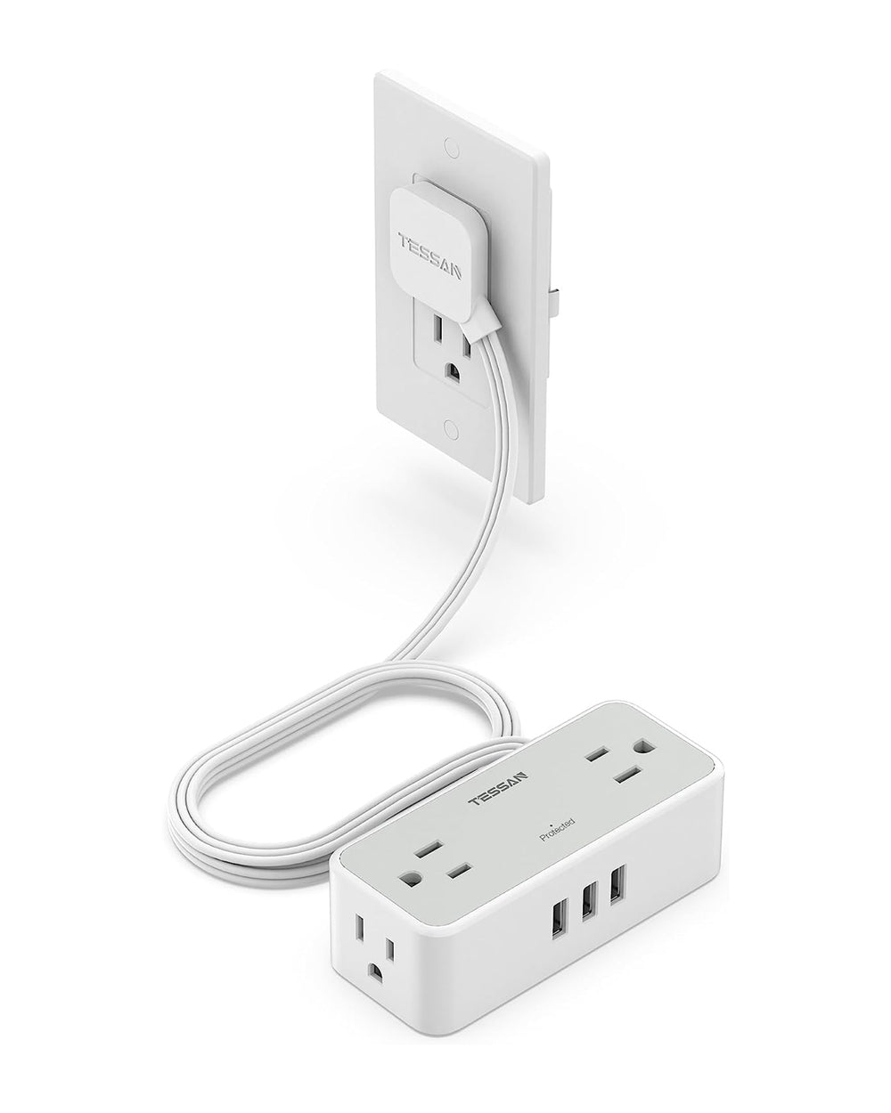 TESSAN Surge Protector Flat Plug Power Strip 4 Wide Spaced AC Outlets