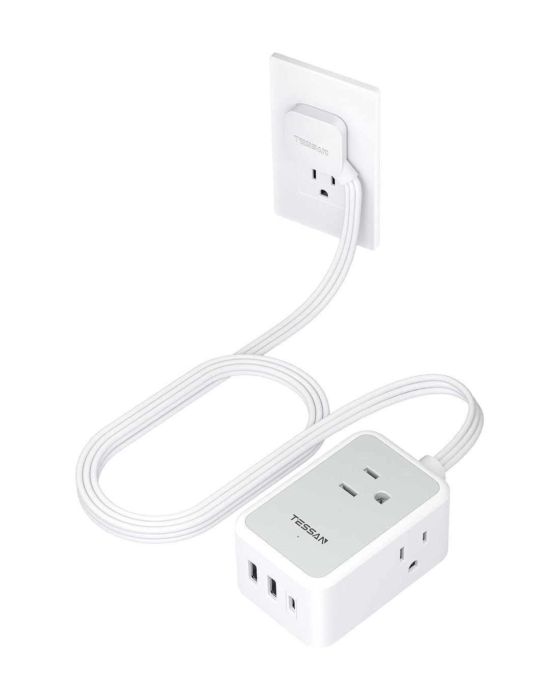 Tessan Flat Plug Power Strip USB Ports and AC Outlets With Long Cord