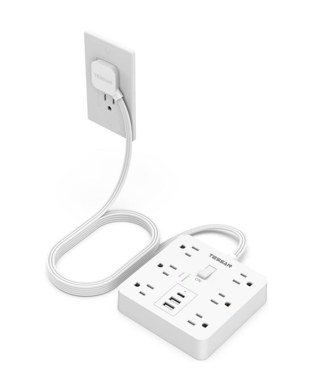 Tessan Flat Plug Surge Protector Power Strip TPM