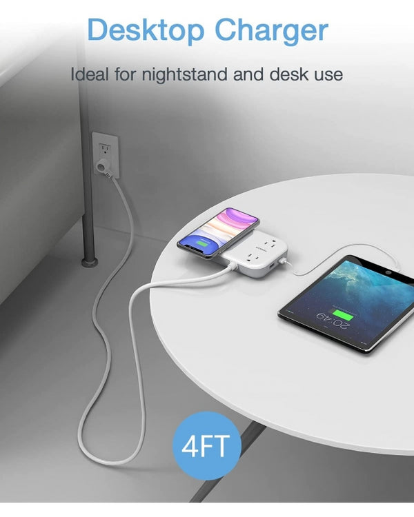 Wireless Charger Power Strip 4 FT Extension Cord With 2 Outlets 2 USB