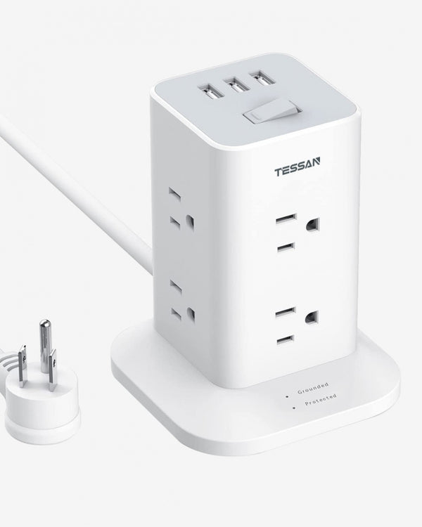 Tessan Power Strip Tower & Surge Protector For Desktop With USB Ports