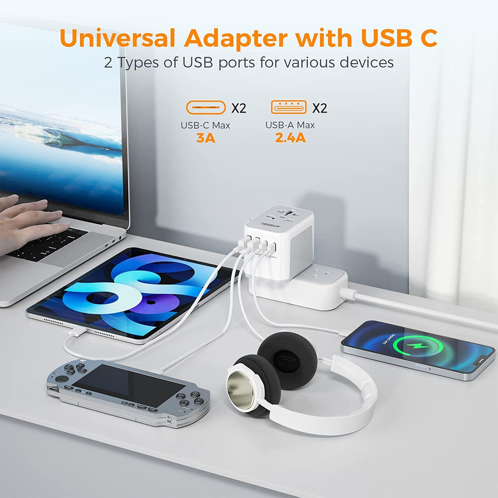 Universal Travel Adapter with 2 USB C and 2 USB A Ports (Fast Charging