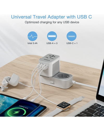 International Travel Plug Adaptor with 4 USB Ports (Fast Charging PD 1